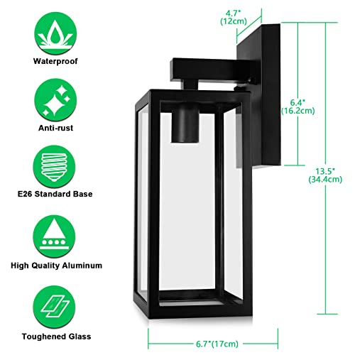 MAXvolador Outdoor Wall Lantern, Exterior Waterproof Wall Sconce Light Fixture, Matte Black Anti-Rust Wall Mount Light with Clear Glass Shade, E26 Socket Wall Lamp for Porch(Bulb Not Included)