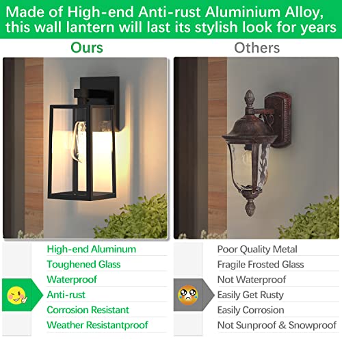 MAXvolador Outdoor Wall Lantern, Exterior Waterproof Wall Sconce Light Fixture, Matte Black Anti-Rust Wall Mount Light with Clear Glass Shade, E26 Socket Wall Lamp for Porch(Bulb Not Included)