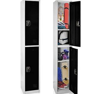 AdirOffice Large School Locker with 2 Doors 2 Hooks Storage Locker for Garage Storage - Office Storage Lockers (2 Door, Black)