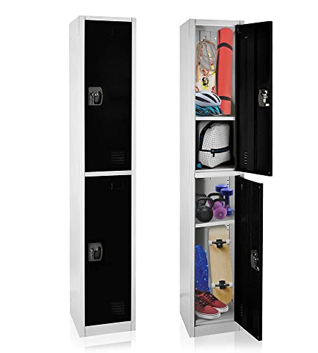 AdirOffice Large School Locker with 2 Doors 2 Hooks Storage Locker for Garage Storage - Office Storage Lockers (2 Door, Black)