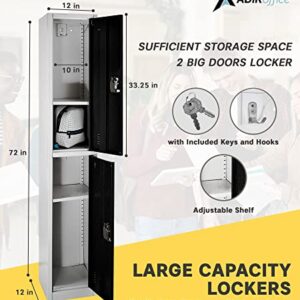 AdirOffice Large School Locker with 2 Doors 2 Hooks Storage Locker for Garage Storage - Office Storage Lockers (2 Door, Black)