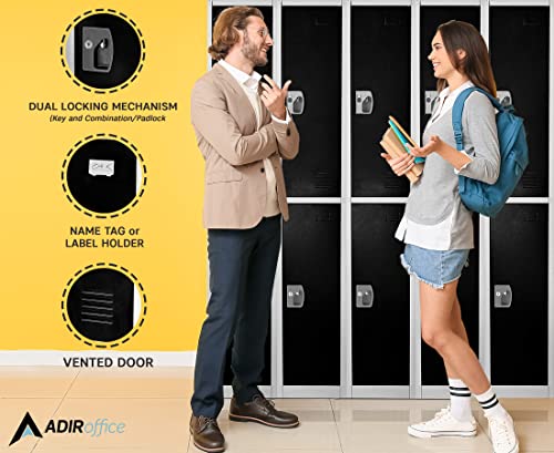 AdirOffice Large School Locker with 2 Doors 2 Hooks Storage Locker for Garage Storage - Office Storage Lockers (2 Door, Black)