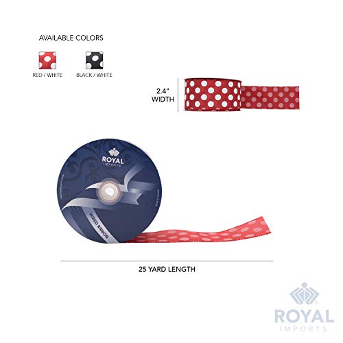 Royal Imports Polka Dot Ribbon, 2.5" (#40) Christmas Ribbon Circle Design for Floral, Craft, Holiday Decoration, 25 Yard Roll (75 FT Spool) - Red/White