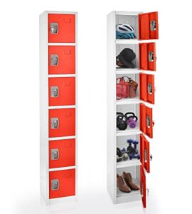 adiroffice large school locker with 6 doors 6 hooks storage locker for garage storage - office storage lockers (6 door, red)