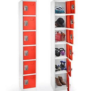 AdirOffice Large School Locker with 6 Doors 6 Hooks Storage Locker for Garage Storage - Office Storage Lockers (6 Door, Red)