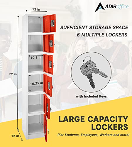 AdirOffice Large School Locker with 6 Doors 6 Hooks Storage Locker for Garage Storage - Office Storage Lockers (6 Door, Red)