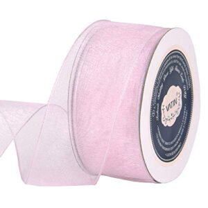 vatin christmas ribbon sheer organza wired ribbon 1-1/2 inch 25 yards ( 75ft ) -light pink/baby pink ,perfect for making bows and wreaths