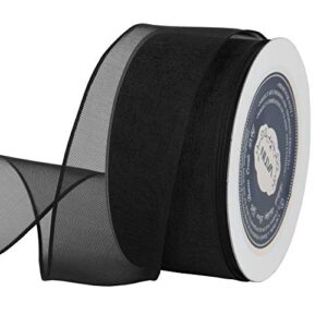 vatin christmas ribbon sheer organza wired ribbon 1-1/2 inch 25 yards (75ft) -black ,perfect for making bows and wreaths