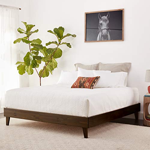 Walker Edison Mid Century Modern Wood King Platform Bed Frame No Box Spring Needed Bedroom Headboard Base, King, Walnut