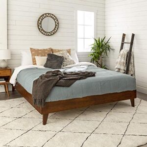 walker edison mid century modern wood king platform bed frame no box spring needed bedroom headboard base, king, walnut