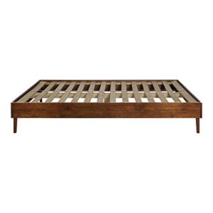 Walker Edison Mid Century Modern Wood King Platform Bed Frame No Box Spring Needed Bedroom Headboard Base, King, Walnut