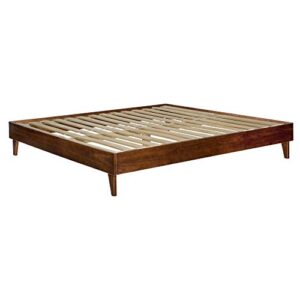 Walker Edison Mid Century Modern Wood King Platform Bed Frame No Box Spring Needed Bedroom Headboard Base, King, Walnut