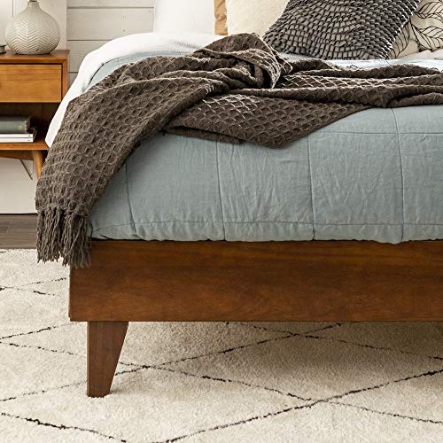 Walker Edison Mid Century Modern Wood King Platform Bed Frame No Box Spring Needed Bedroom Headboard Base, King, Walnut