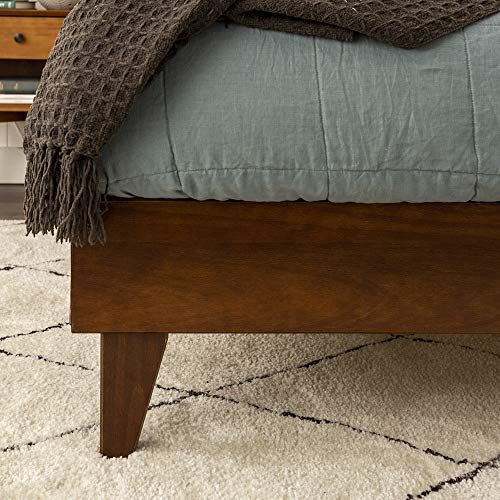 Walker Edison Mid Century Modern Wood King Platform Bed Frame No Box Spring Needed Bedroom Headboard Base, King, Walnut