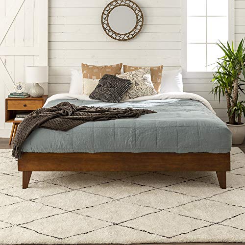 Walker Edison Mid Century Modern Wood King Platform Bed Frame No Box Spring Needed Bedroom Headboard Base, King, Walnut