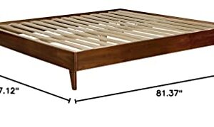 Walker Edison Mid Century Modern Wood King Platform Bed Frame No Box Spring Needed Bedroom Headboard Base, King, Walnut