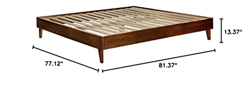 Walker Edison Mid Century Modern Wood King Platform Bed Frame No Box Spring Needed Bedroom Headboard Base, King, Walnut