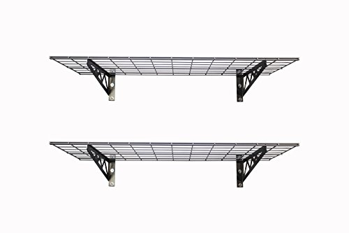 MonsterRax | Garage Wall Shelf Two-Pack White or Hammertone | Three Size Options | Includes Bike Hooks | 500lb Weight Capacity (Hammertone, 18"x36")