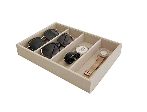 Svea Display Creamy Beige Velvet Stackable Premium Grade Jewelry Show Tray Organizer (Glasses Tray)