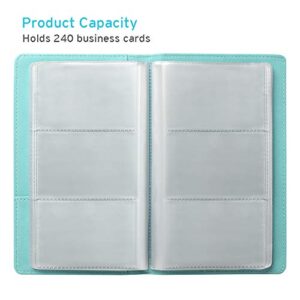 Sooez Leather Business Card Book Holder, Professional Business Cards Book Organizer PU Name Card Credit Cards Book Holder Booklet, 240 Card Capacity (Mint Green)