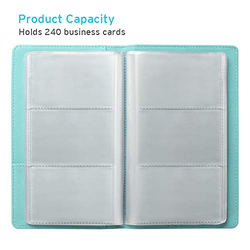 Sooez Leather Business Card Book Holder, Professional Business Cards Book Organizer PU Name Card Credit Cards Book Holder Booklet, 240 Card Capacity (Mint Green)