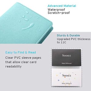 Sooez Leather Business Card Book Holder, Professional Business Cards Book Organizer PU Name Card Credit Cards Book Holder Booklet, 240 Card Capacity (Mint Green)