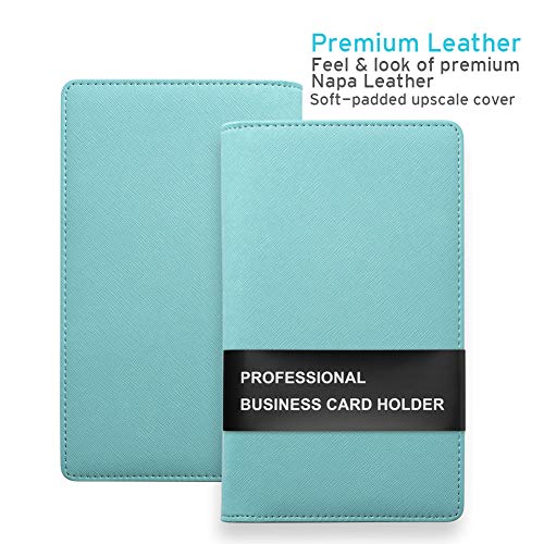 Sooez Leather Business Card Book Holder, Professional Business Cards Book Organizer PU Name Card Credit Cards Book Holder Booklet, 240 Card Capacity (Mint Green)