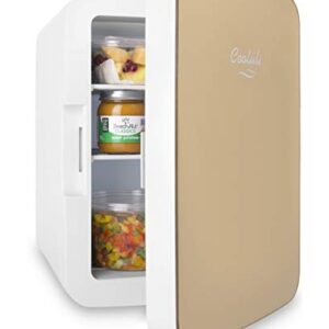 Cooluli 10L Mini Fridge for Bedroom - Car, Office Desk & College Dorm Room - 12v Portable Cooler & Warmer for Food, Drinks, Skincare, Beauty & Makeup - AC/DC Small Refrigerator with Glass Front, Gold