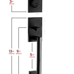 Berlin Modisch HandleSet Front Door Entry Handle and Deadbolt Lock Set Slim Square Single Cylinder Deadbolt and Lever Reversible for Right & Left Sided Doors Heavy Duty – Iron Black Finish