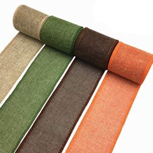 OZXCHIXU Burlap Wired Ribbon Rolls, Wrapping Burlap Ribbon Natural Orange Brown Olive Green Jute, for Christmas Crafts Decoration Wedding Floral Bows Trims Craft 13.2 Yards 2.4 Inch