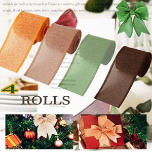 OZXCHIXU Burlap Wired Ribbon Rolls, Wrapping Burlap Ribbon Natural Orange Brown Olive Green Jute, for Christmas Crafts Decoration Wedding Floral Bows Trims Craft 13.2 Yards 2.4 Inch