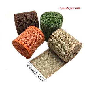 OZXCHIXU Burlap Wired Ribbon Rolls, Wrapping Burlap Ribbon Natural Orange Brown Olive Green Jute, for Christmas Crafts Decoration Wedding Floral Bows Trims Craft 13.2 Yards 2.4 Inch