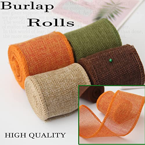 OZXCHIXU Burlap Wired Ribbon Rolls, Wrapping Burlap Ribbon Natural Orange Brown Olive Green Jute, for Christmas Crafts Decoration Wedding Floral Bows Trims Craft 13.2 Yards 2.4 Inch