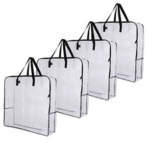 veno 4 pack over-sized clear organizer storage bag w/ strong handles and zippers for college, moving supplies, christmas decorations, wreath storage tote, under the bed storage, garage storage (set of 4)