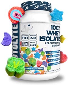 vmi sports | protolyte whey isolate protein powder | low calorie whey protein powder for weight loss | protein powder for muscle gain | digestive enzymes | non-gmo (marshmallow charms, 4.6 pounds)