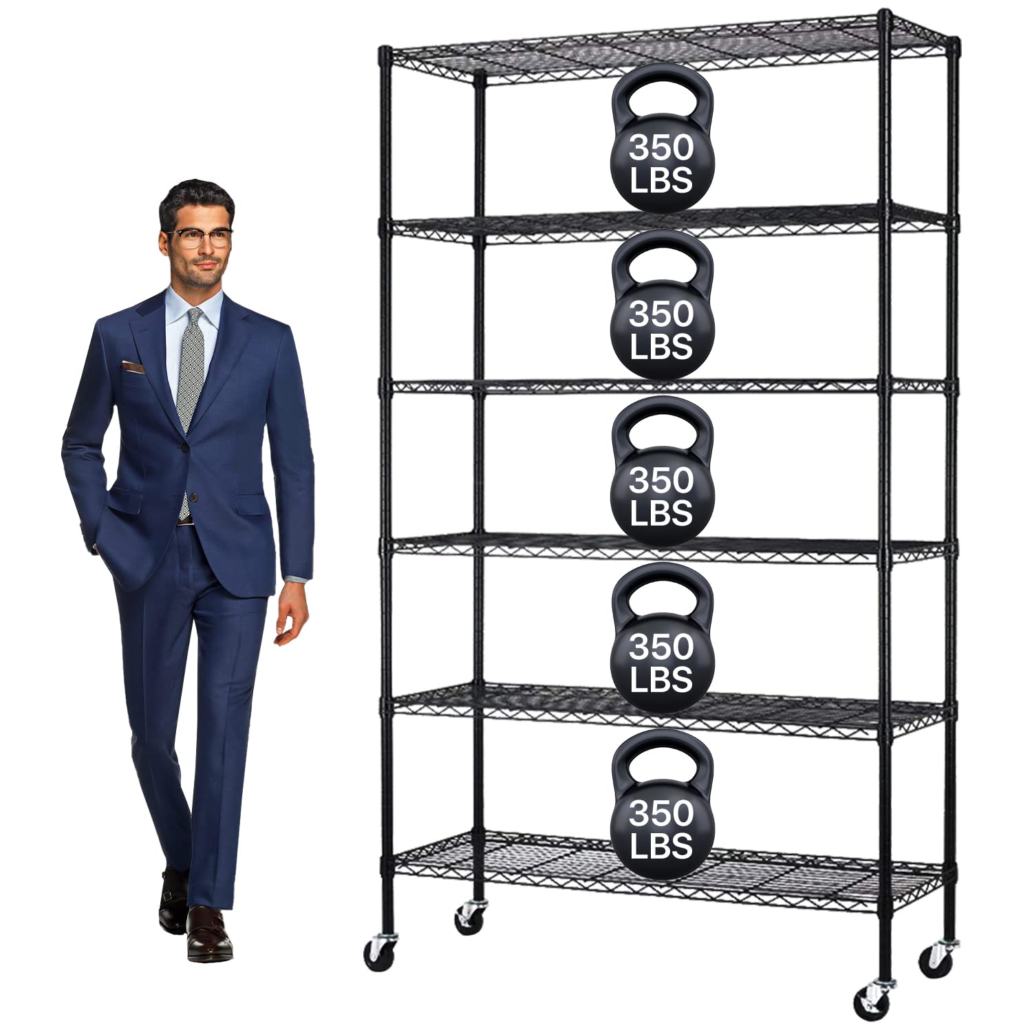 Storage Shelves Metal Shelf Wire Shelving Unit with Wheels 6 Tier NSF Certification Height Adjustable Garage Shelving Utility Steel Heavy Duty Commercial Grade Shelving Rack for Garage Pantry Kitchen