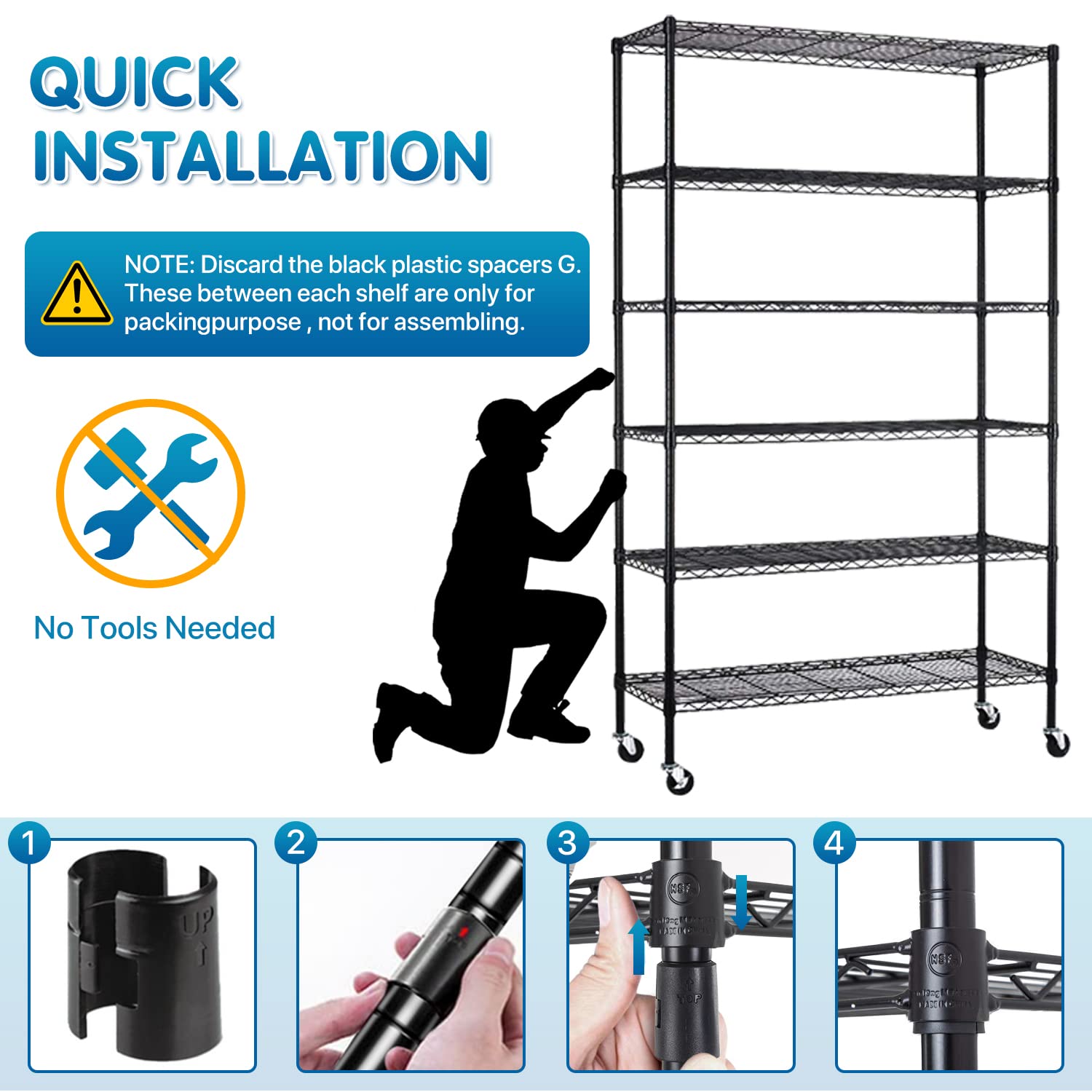 Storage Shelves Metal Shelf Wire Shelving Unit with Wheels 6 Tier NSF Certification Height Adjustable Garage Shelving Utility Steel Heavy Duty Commercial Grade Shelving Rack for Garage Pantry Kitchen