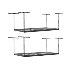 monsterrax overhead garage storage rack- 4 x 8 ceiling rack for garage shelving, organization, & storage, adjustable hanging storage for bikes, equipment & accessories (hammertone, 24"-45", 2-pack).