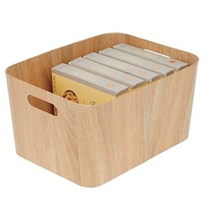 mDesign Wood Print Food Bin Box with Handles - Rustic Basket for Kitchen and Pantry Vegetable and Potato Storage - Perfect for Garlic, Onions, Fruit, and More - 16" Long - 4 Pack - Natural