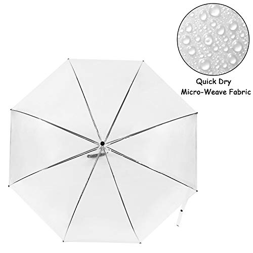 WASING 10 Pack 46 Inch Clear Bubble Umbrellas Wedding Style Large Canopy Transparent Stick Umbrellas Auto Open Windproof with Black European J Hook Handle Outdoor Umbrella for Adult