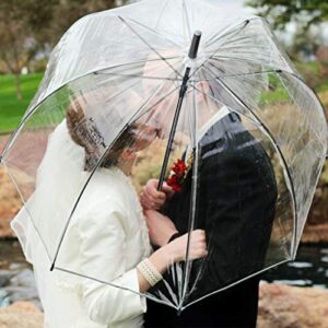 WASING 10 Pack 46 Inch Clear Bubble Umbrellas Wedding Style Large Canopy Transparent Stick Umbrellas Auto Open Windproof with Black European J Hook Handle Outdoor Umbrella for Adult