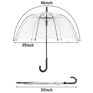 WASING 10 Pack 46 Inch Clear Bubble Umbrellas Wedding Style Large Canopy Transparent Stick Umbrellas Auto Open Windproof with Black European J Hook Handle Outdoor Umbrella for Adult