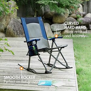 PORTAL Folding Rocking Chair, Oversized Camping Rocker Outdoor with High Back Hard Armrest, Support 300lbs (Blue)