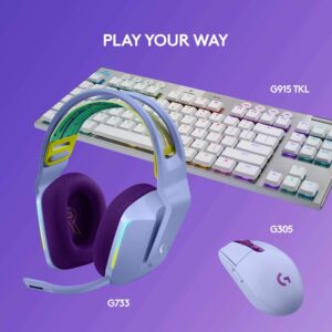 Logitech G733 LIGHTSPEED Wireless Gaming Headset with suspension headband, LIGHTSYNC RGB, Blue VO!CE mic technology and PRO-G audio drivers - Lilac