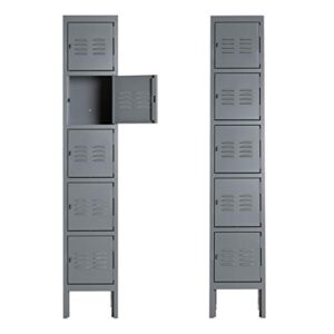 intergreat metal locker for school office gym metal storage locker cabinet for employees students steel locker 5 tier with 5 door gray