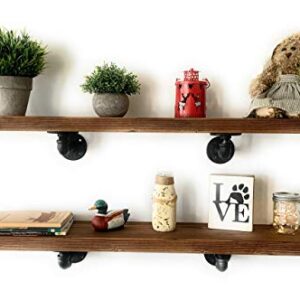 Industrial Wooden Floating Shelves - Wall Decor for Home Kitchen, Bathroom, Bedroom - Rustic Pine Custom Office Organizer with Pipe Brackets - Set of 2 - 1.5" x 7.5" x 36" - Early American