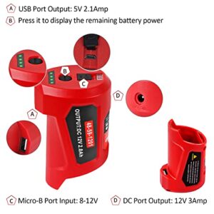 【Multifunction 】 12V USB Power Source Replacement for Milwaukee M12 12V Battery Charger Adapter Compatible with Milwaukee Heated Jacket 45-59-1201 USB Charger