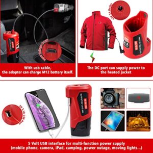 【Multifunction 】 12V USB Power Source Replacement for Milwaukee M12 12V Battery Charger Adapter Compatible with Milwaukee Heated Jacket 45-59-1201 USB Charger