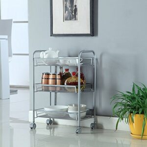 goujxcy 3-tier kitchen island dining cart on wheel honeycomb mesh iron multi-functional storage shelf movable microwave rack utility organizer unit silver