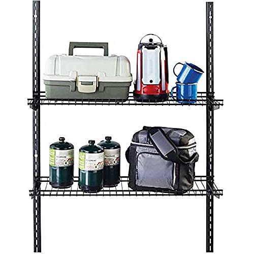 Rubbermaid 2024658 Large Upright Utility Shed Storage Unit Shelving Kit System with Two 25 Pound Capacity Storage Shelves and Installation Hardware